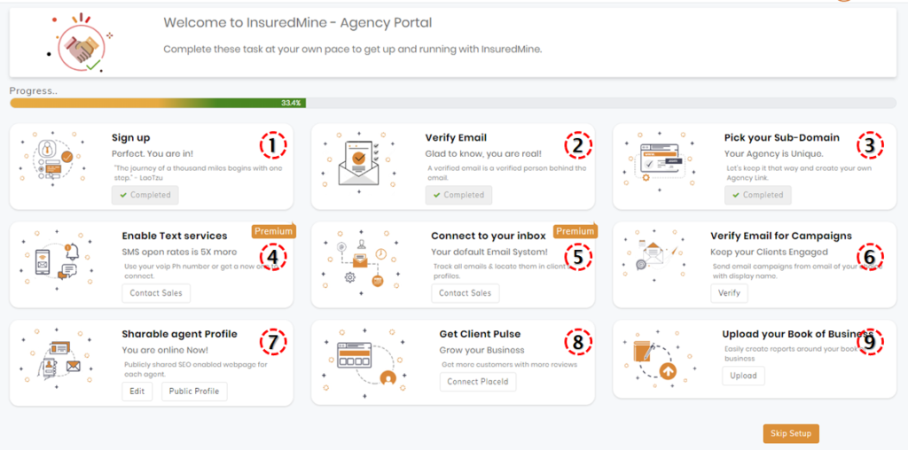 Get Started Screen - InsuredMine CRM