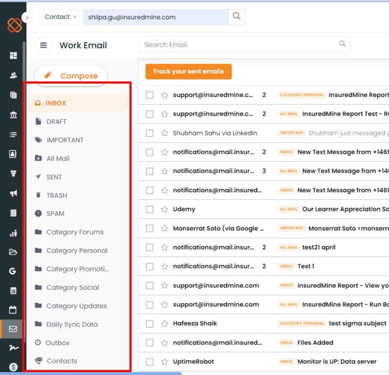 Folder Selection for work email - InsuredMine CRM | Optimize and Grow ...