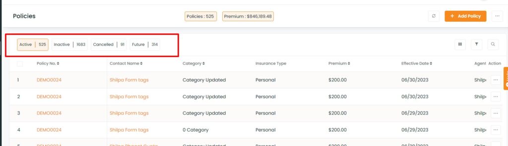Count of active, inactive, and future policies - InsuredMine CRM ...