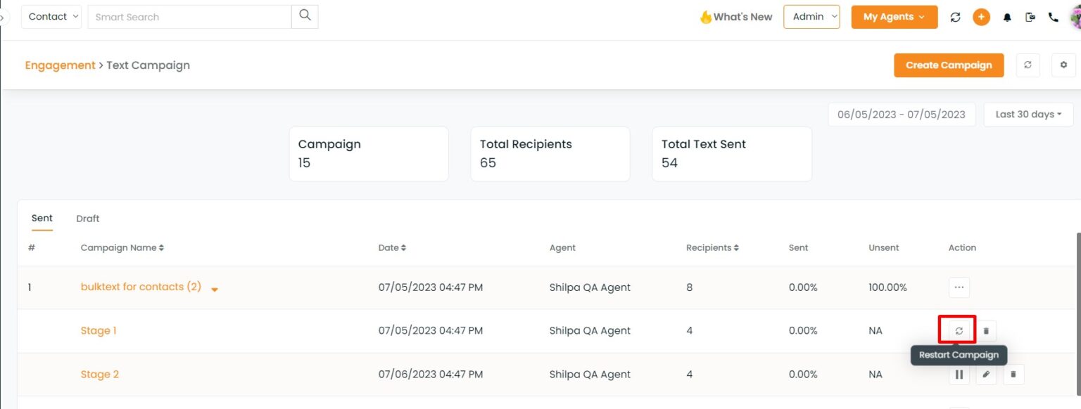 How to Stop & restart a bulk text campaign? - InsuredMine CRM ...