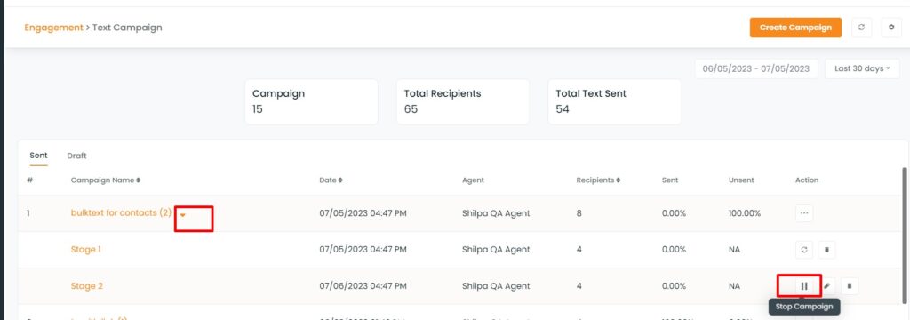 How to Stop & restart a bulk text campaign? - InsuredMine CRM ...