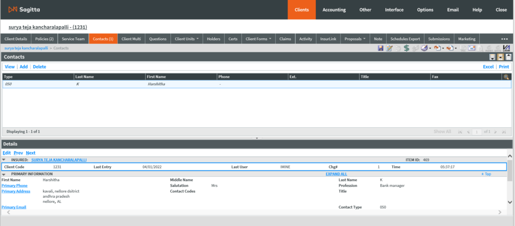 Sync Of Accounts Contacts And Policy From Sagitta To Insuredmine And Vice Versa Insuredmine