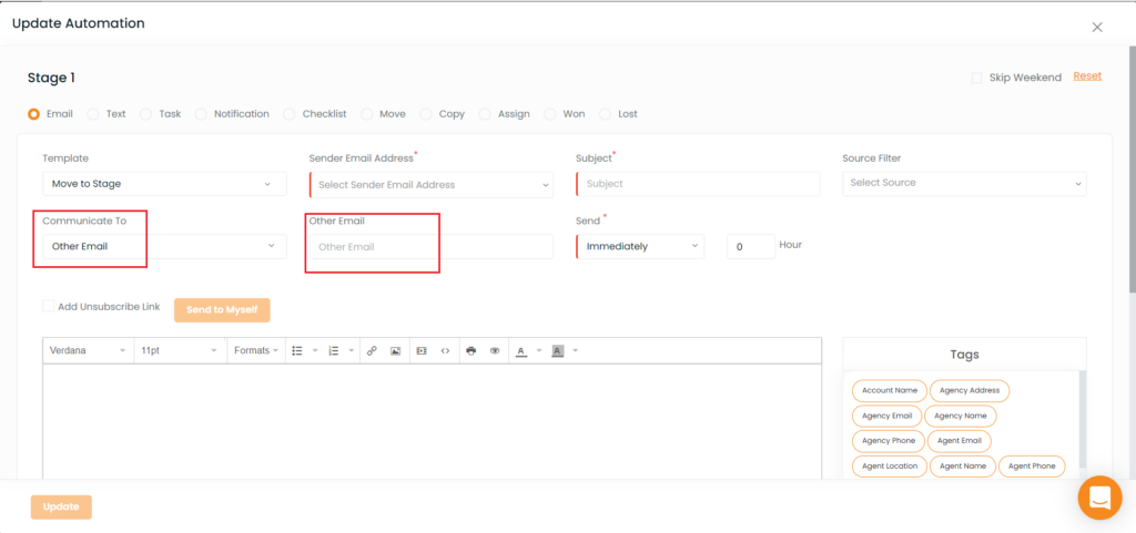To section in the Email and Text automation in Pipeline - InsuredMine ...