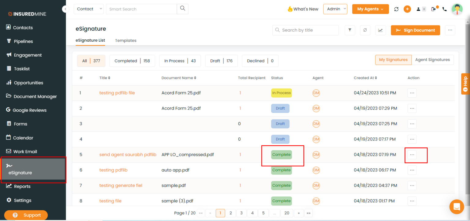 Use signed documents for new eSign requests. - InsuredMine CRM ...