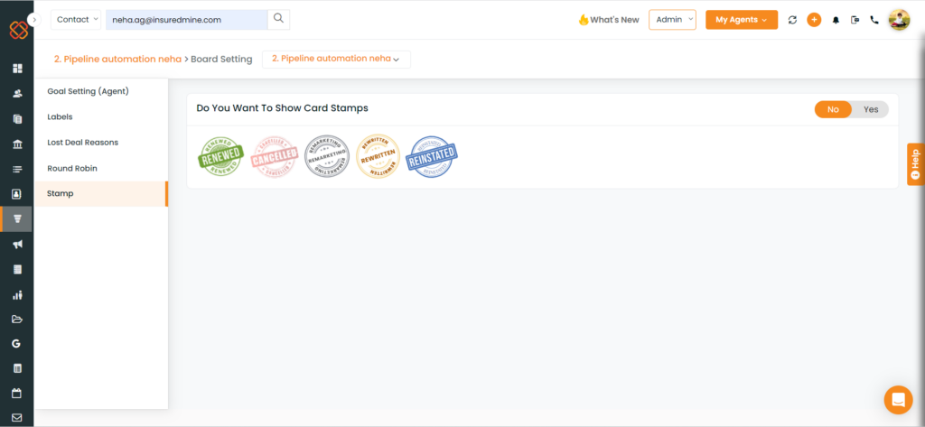 Customize Stamp Display Settings in Pipeline (Show/Hide) - InsuredMine ...